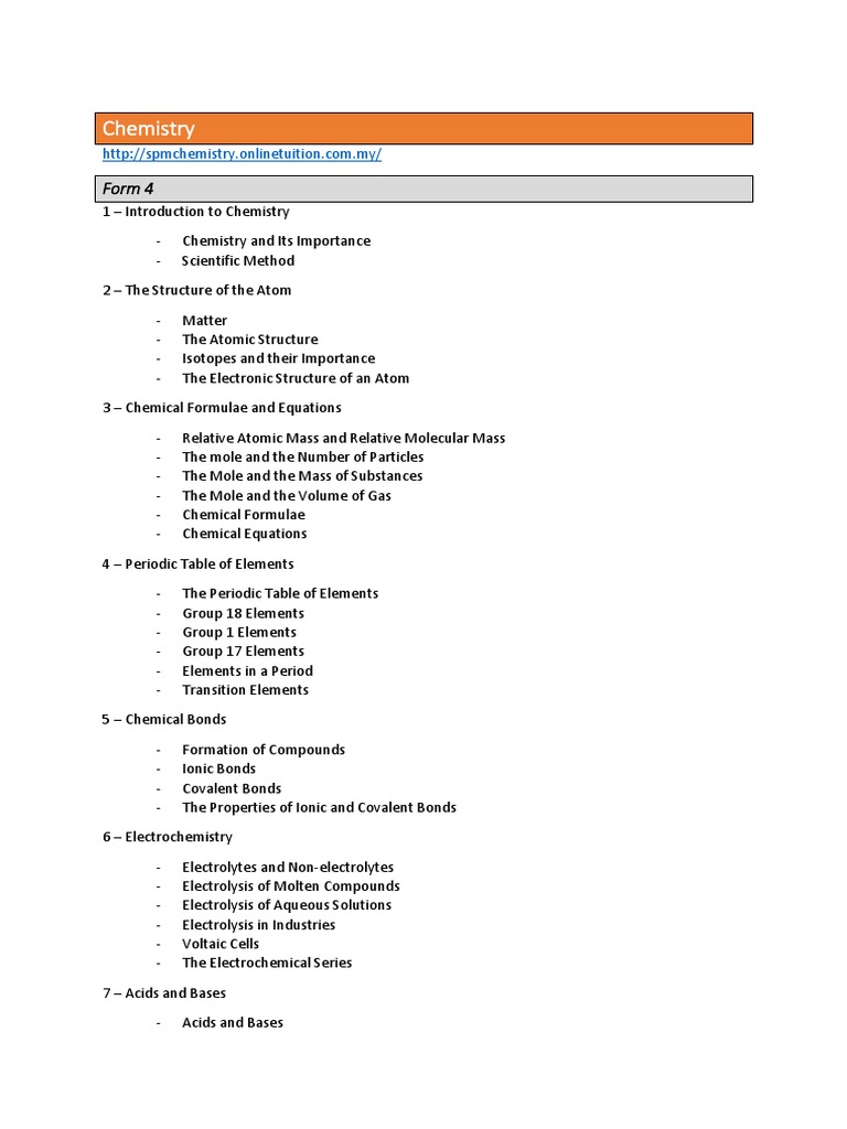 Chem SPM Syllabus | PDF | Chemical Reactions | Redox