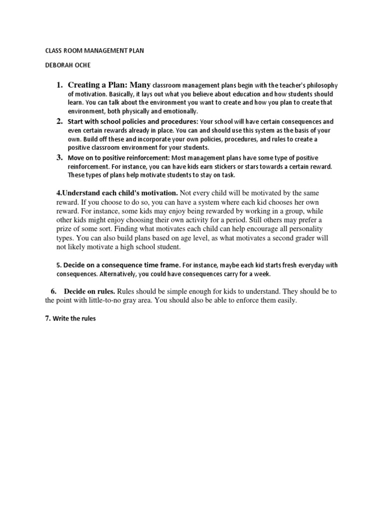 Class Room Management Plan | PDF | Career & Growth