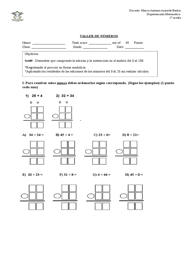 Prueba Sumas y Restas | PDF