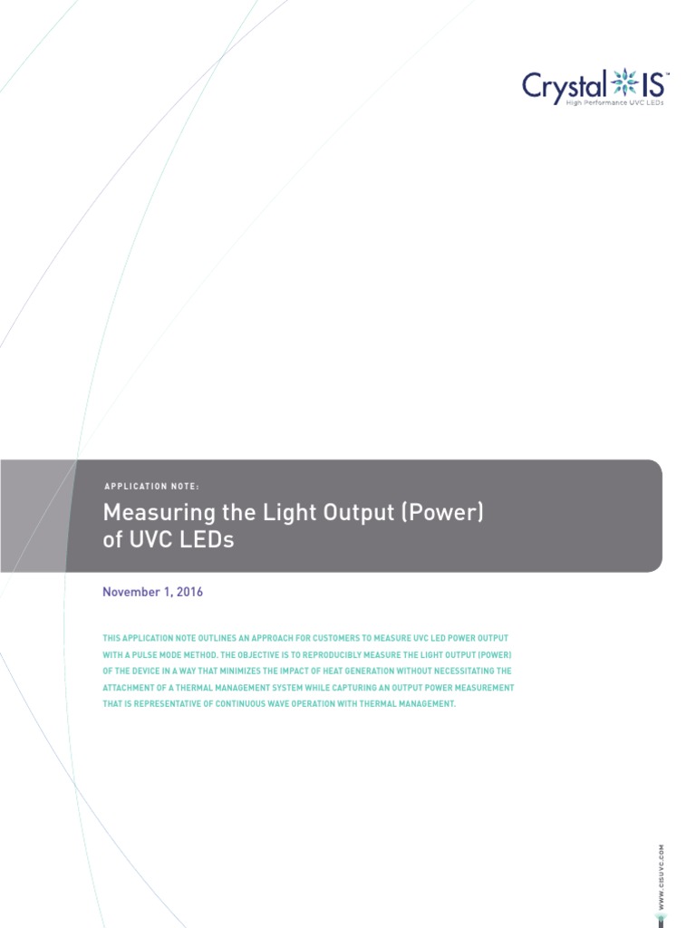 Measuring The Light Output (Power) of Uvc Leds: November 1, 2016 | PDF ...