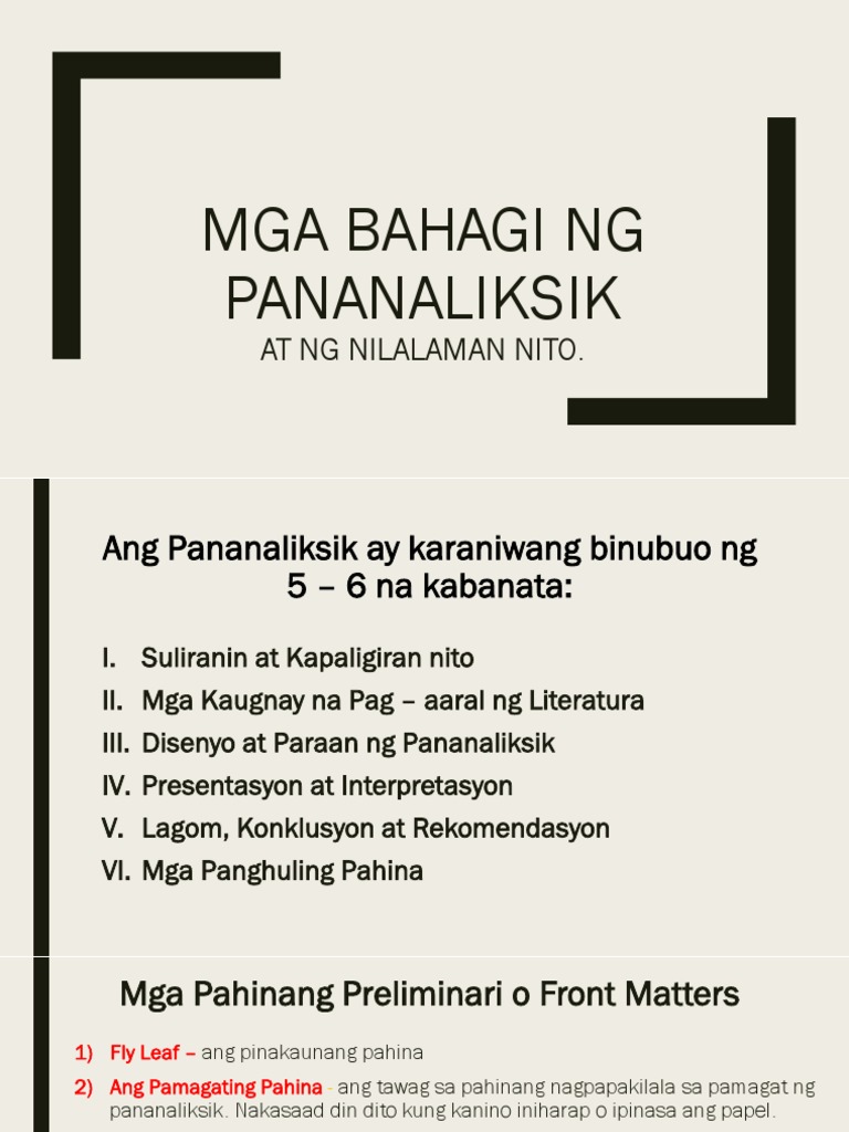 Bahagi NG Pananaliksik | PDF