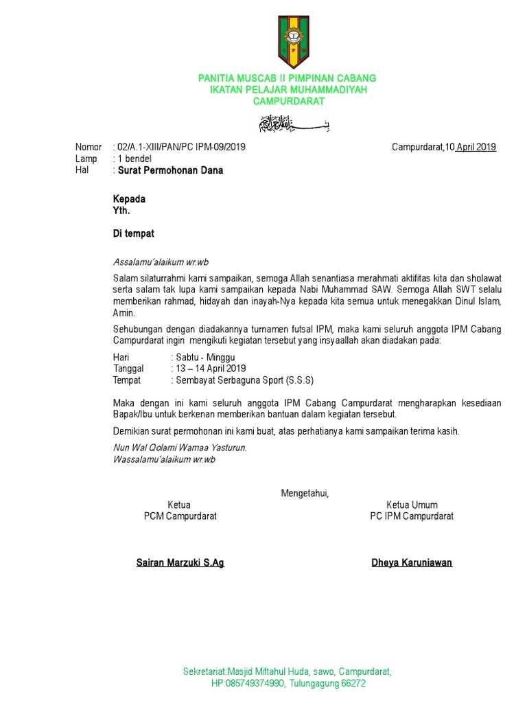 Surat Permohonan Dana Futsal IPM | PDF