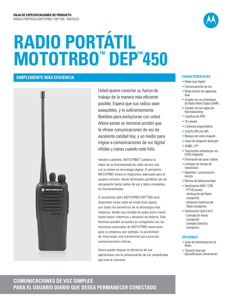 Radio DEP450 - Especificaciones PDF | PDF | Radio | Modulación de ...