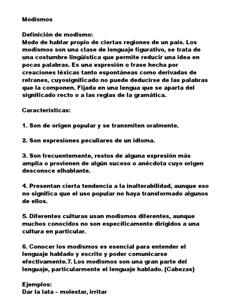 Ejemplos Y Significados De Modismos