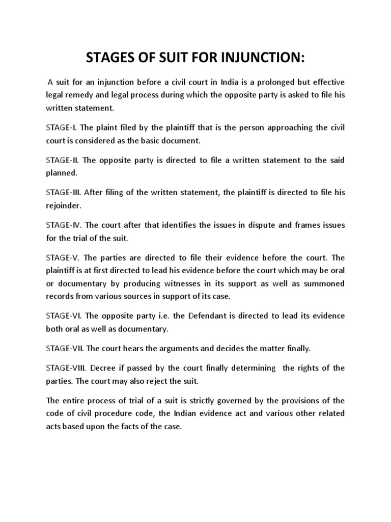 Stages of Suit For Injunction | PDF