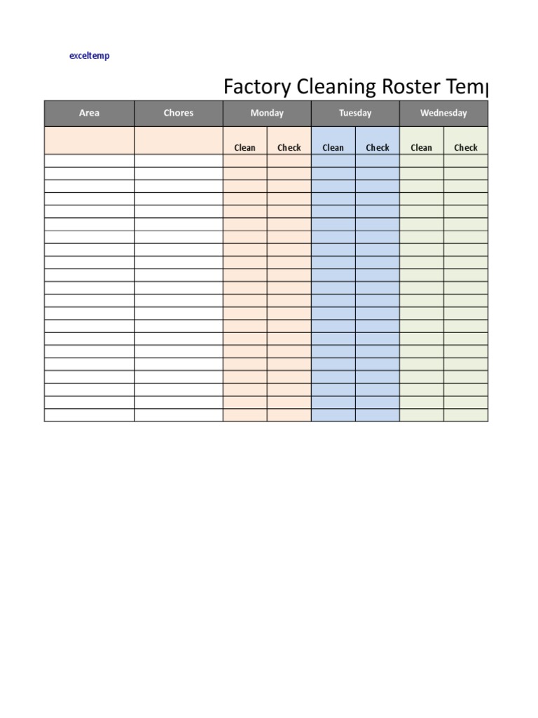Factory Cleaning Roster Template | PDF
