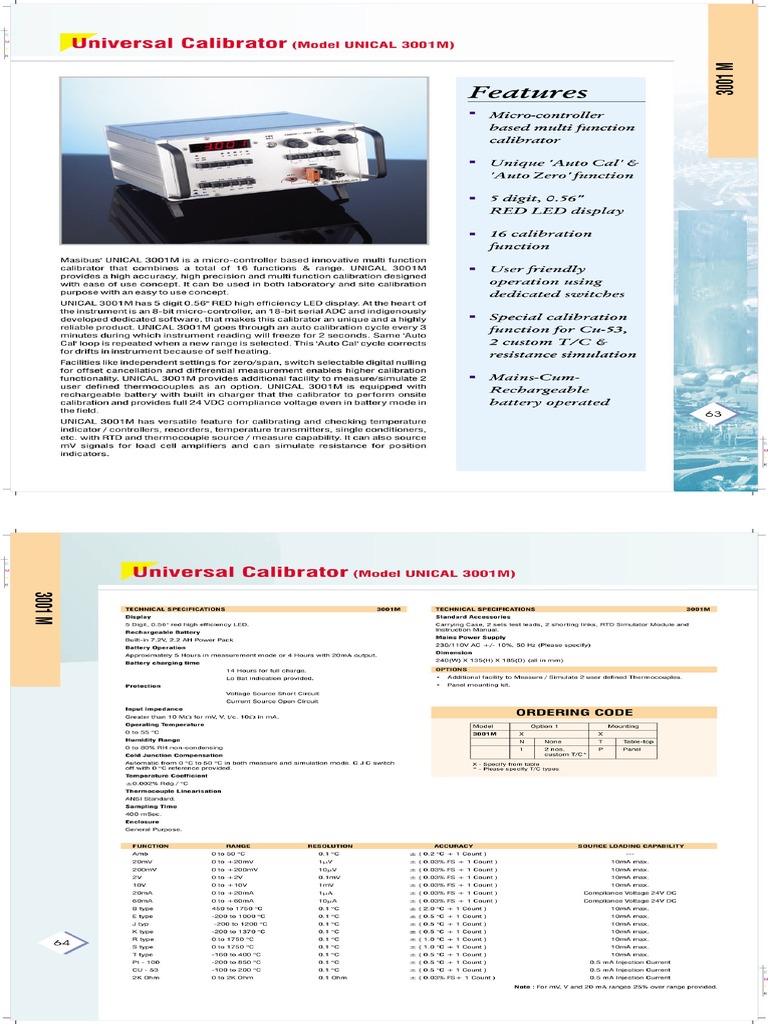 Universal Calibrator Model Unical 3001m | PDF