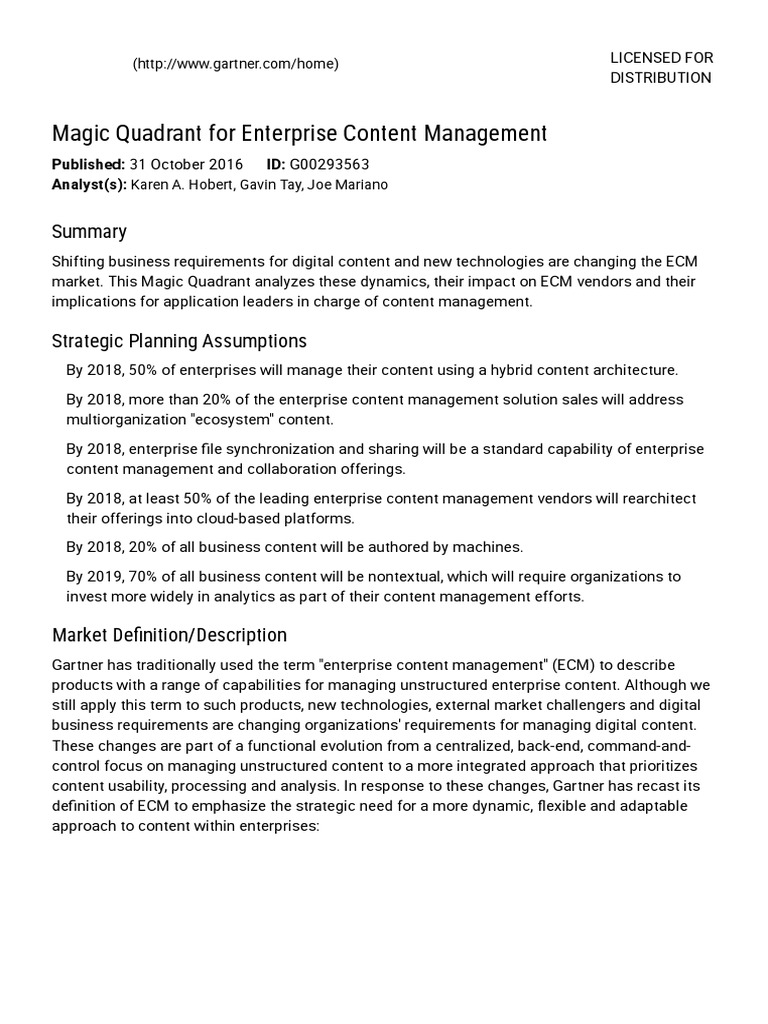 Magic Quadrant For Enterprise Content Management | PDF | Share Point ...