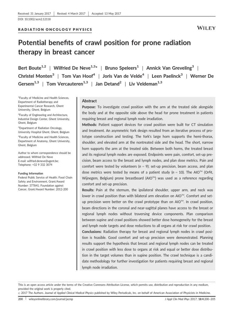 Potential Bene Fits of Crawl Position For Prone Radiation Therapy in ...