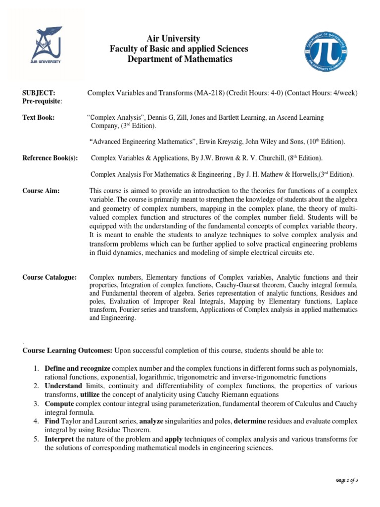 Course Outline of Complex | PDF | Complex Number | Complex Analysis
