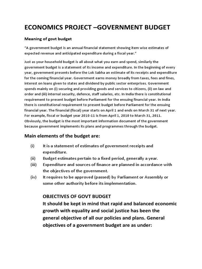 Economics Project - Government Budget: Meaning of Govt Budget | PDF ...