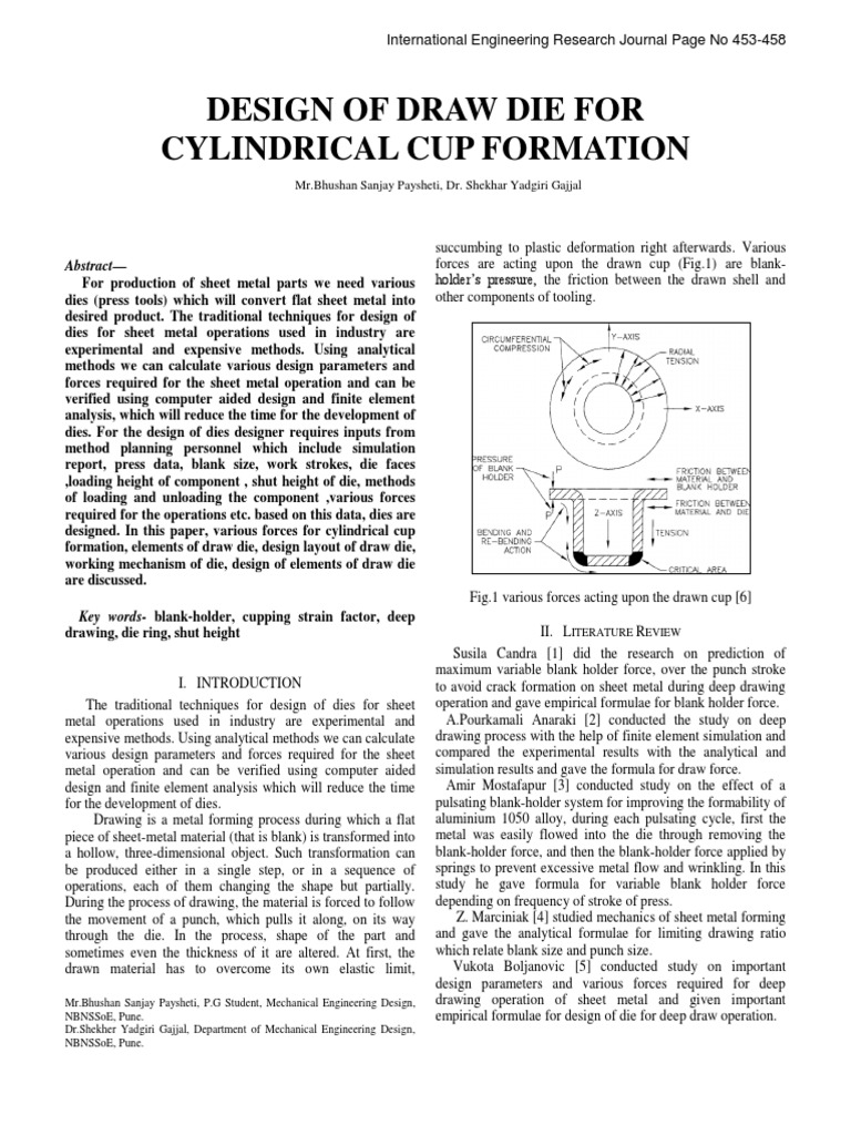 Design of Draw Die For Cylindrical Cup Formation: Abstract | PDF ...