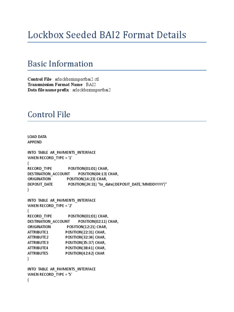 BAI2 Lockbox File Format Overview | PDF | Receipt | Invoice
