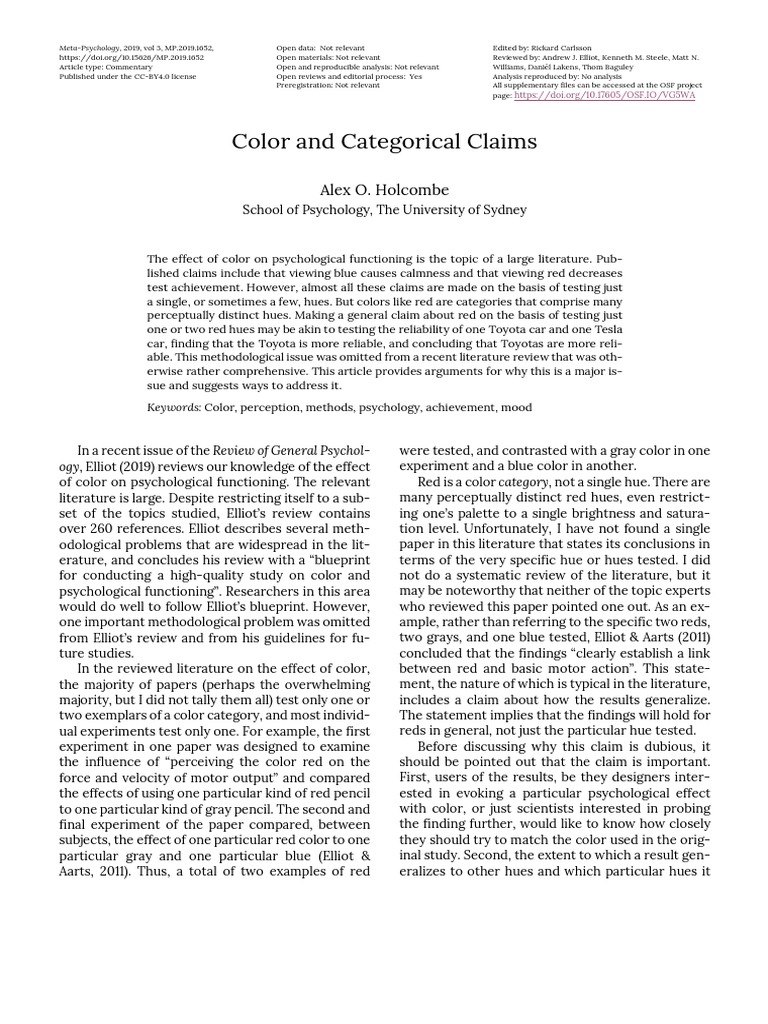 Color and Categorical Claims | PDF | Color | Perception