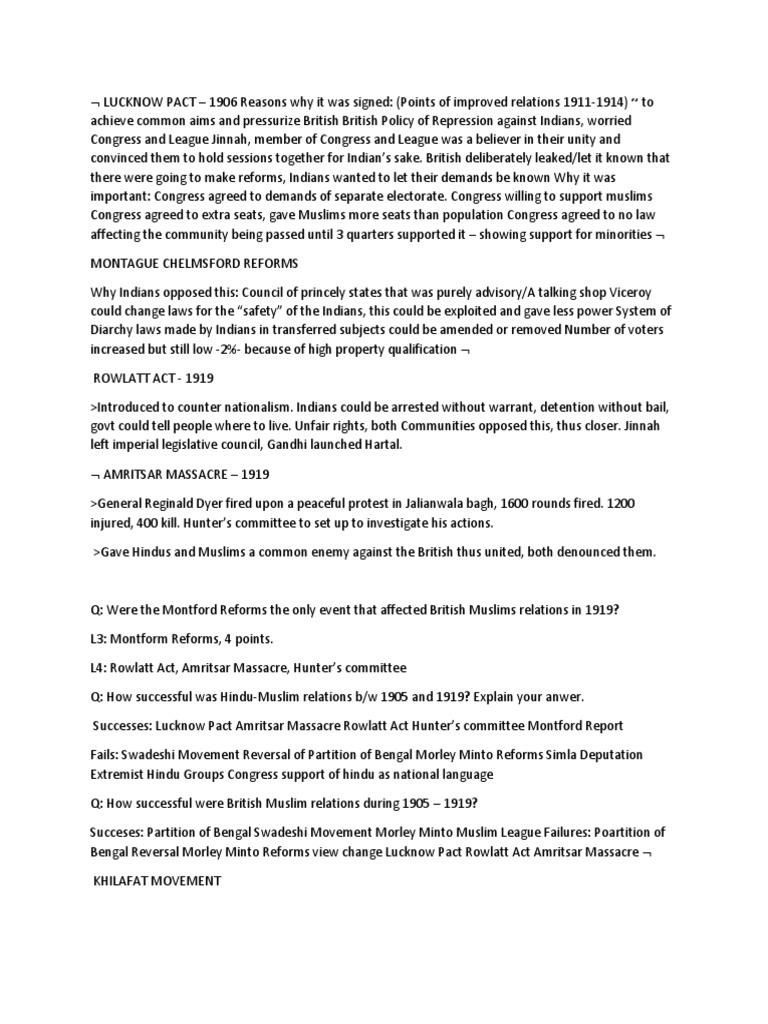 Lucknow Pact | PDF | British Raj | Muhammad Ali Jinnah