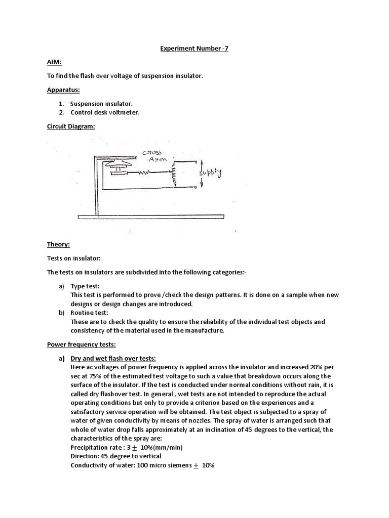 Experiment Number - 7 Aim | PDF | Insulator (Electricity) | Voltage