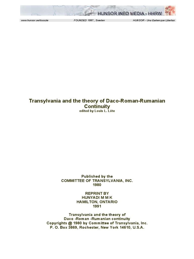 Transylvania and The Theory of Daco-Roman-Rumanian Continuity | PDF