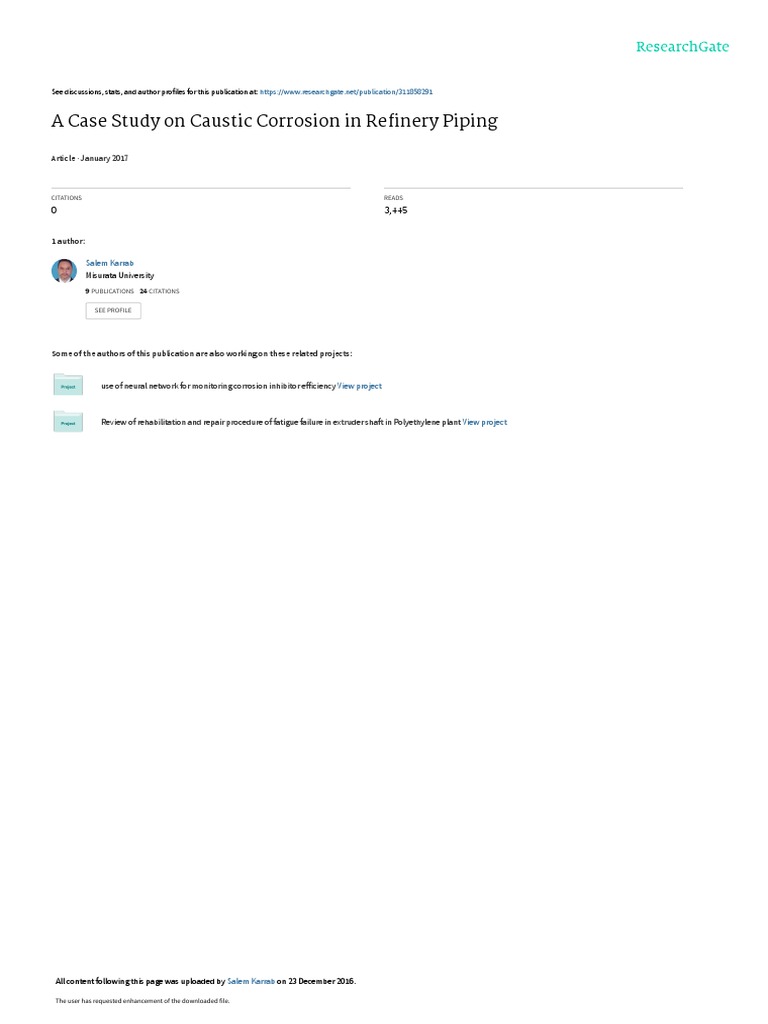 Case Study On Caustic Corrosion in Refinery Piping | PDF | Corrosion ...