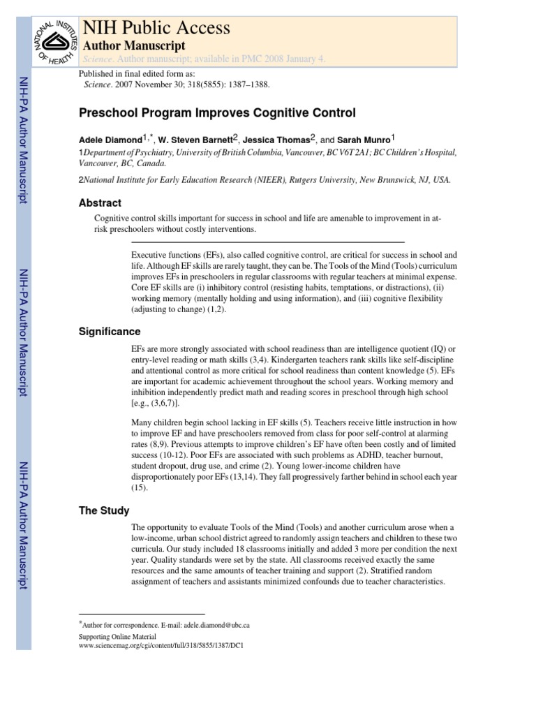 Preschool Program Improves Cognitive Control | PDF | Preschool | Executive Functions