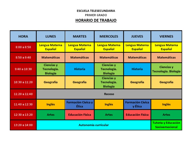 Horario Primer Grado Telesecundaria | PDF