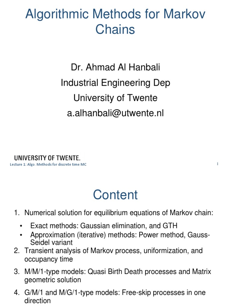 Algorithmic Methods For Markov Chains | PDF | Markov Chain | Numerical Analysis