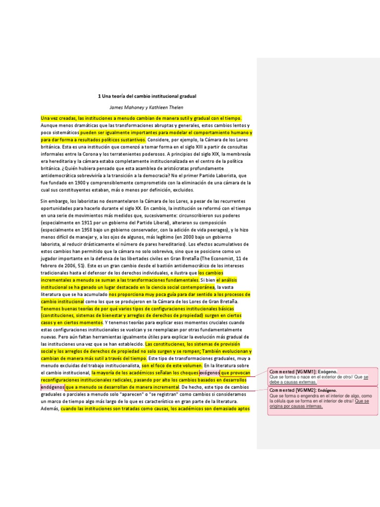 Mahoney, James y Kathleen Thelen. Explaining Institutional Change ...