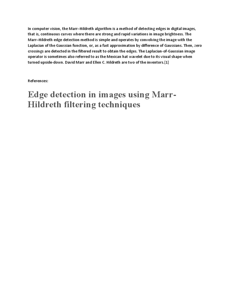 Edge Detection in Images Using Marr-Hildreth Filtering Techniques | PDF