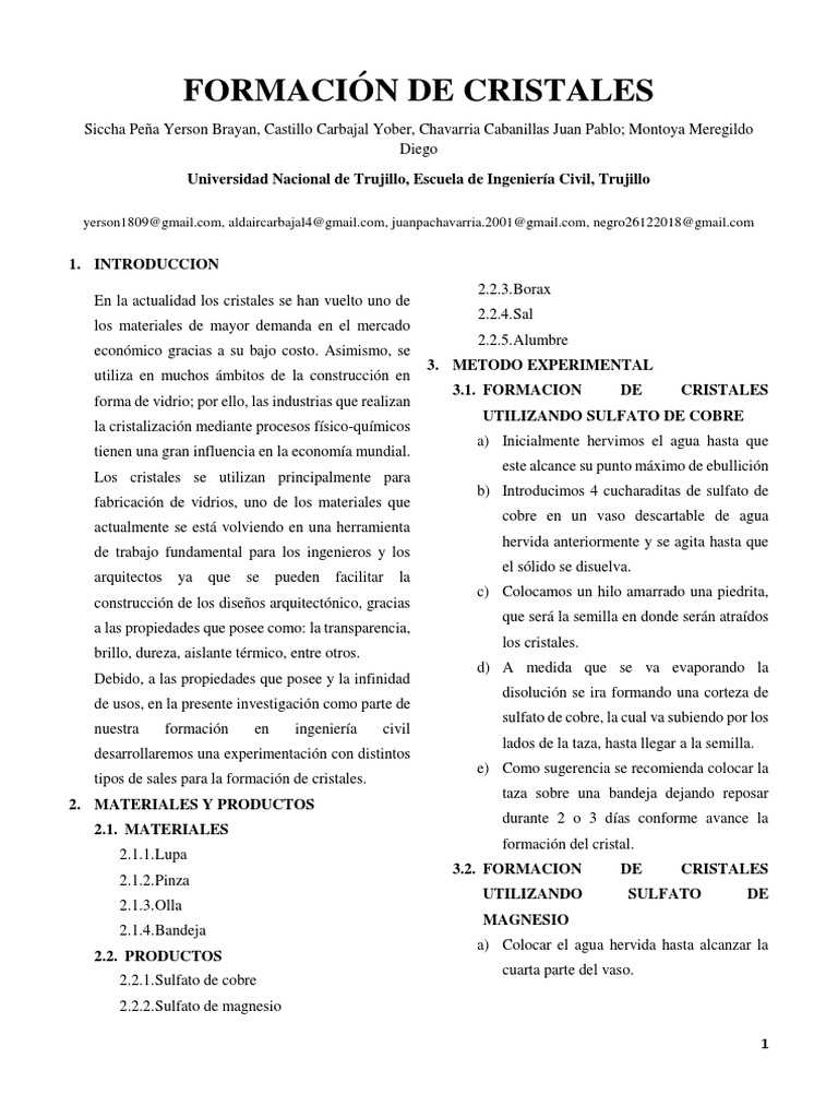 Formacion de Cristales | PDF | Cristalización | sal