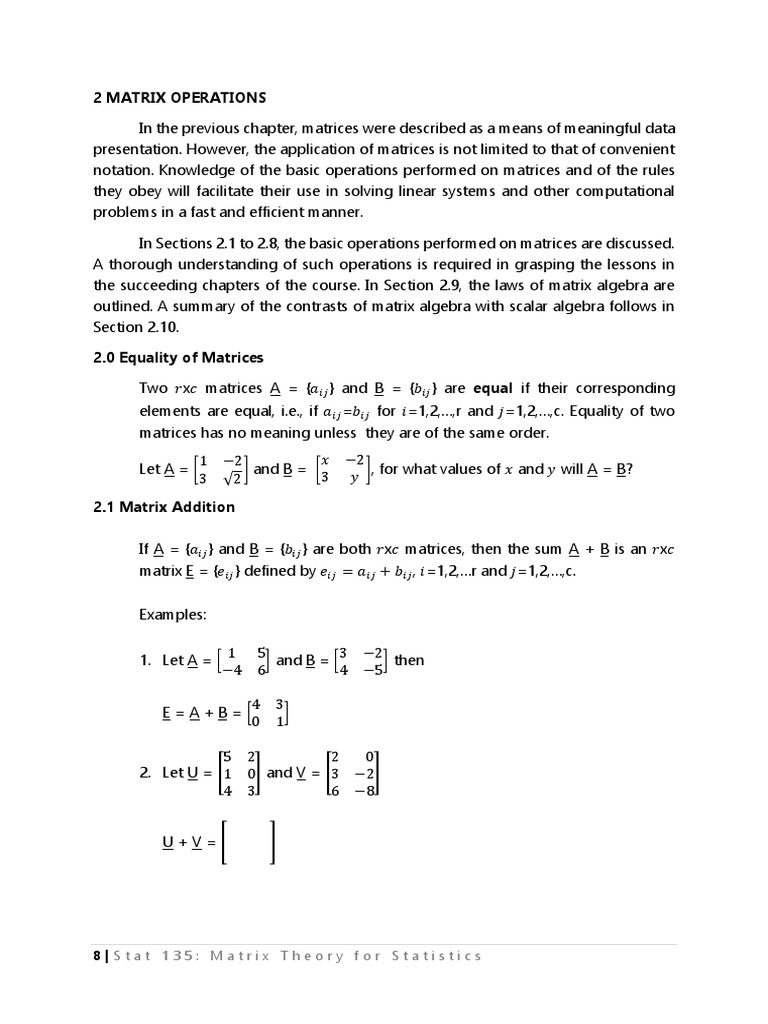 HO 2 Matrix Operations (Part 1) | PDF | Matrix (Mathematics) | Operator ...
