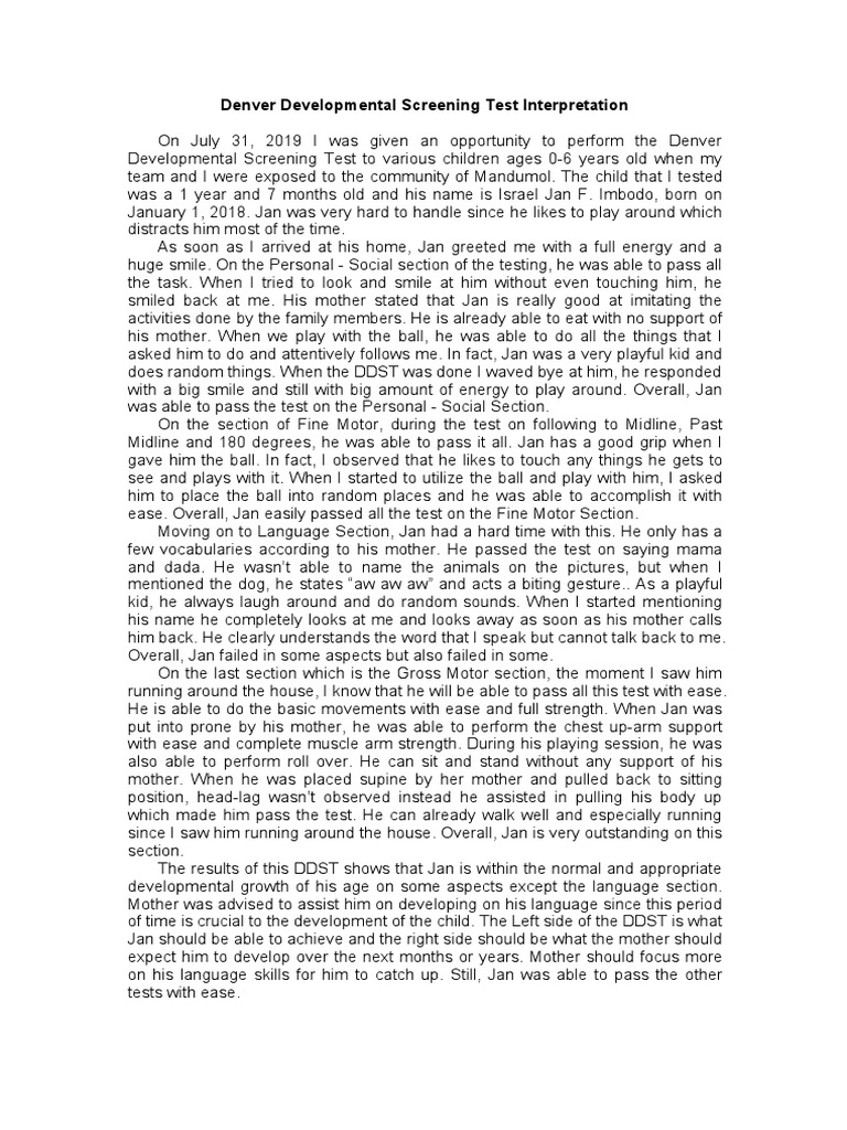 Denver Developmental Screening Test Interpretation | Download Free PDF ...