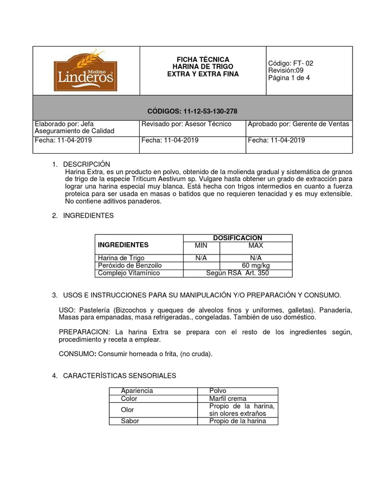 2 - F T Harina de Trigo Extra | PDF | Trigo | Comida y bebida