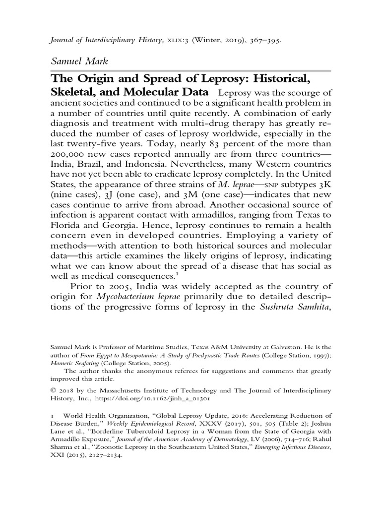 The Origin and Spread of Leprosy: Historical, Skeletal, and Molecular ...