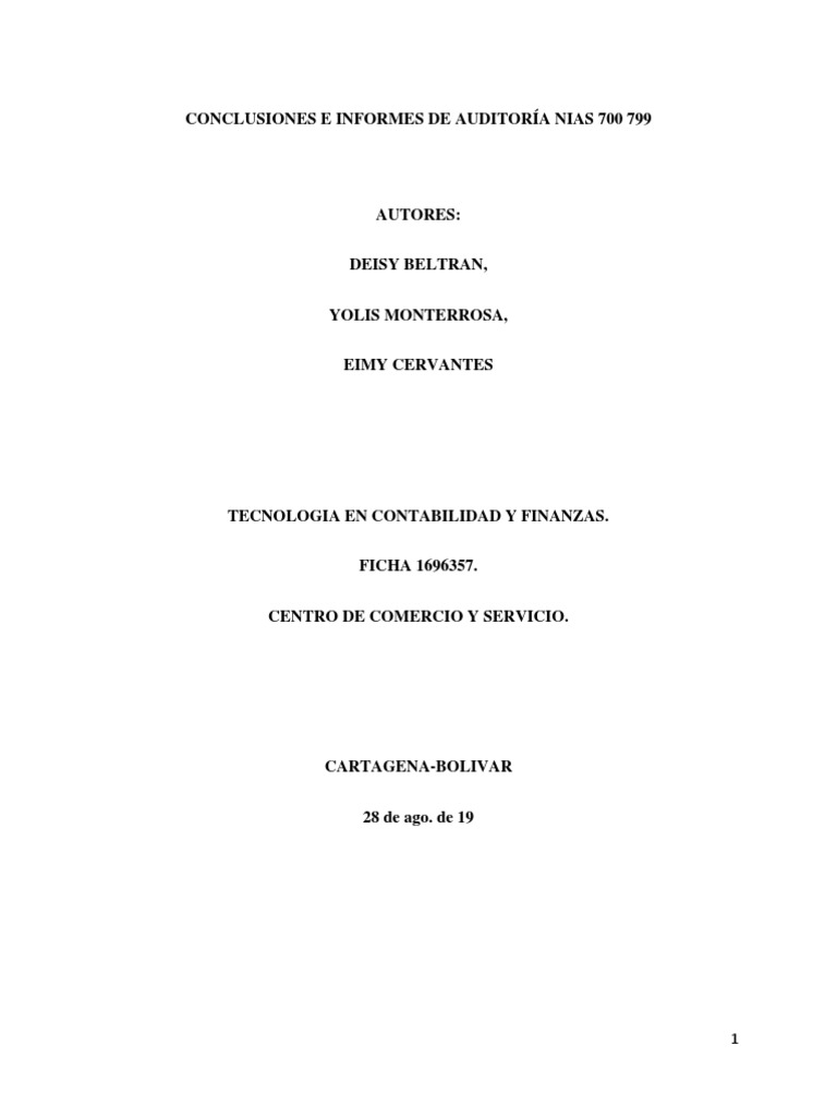 Conclusiones e Informes de Auditoría Nias 700 799 | PDF | Contralor | Auditoría