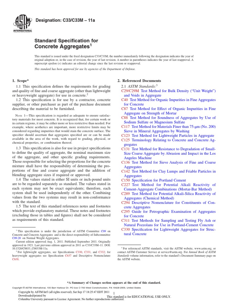 ASTM C33 11 Conc Aggregates | Download Free PDF | Construction ...