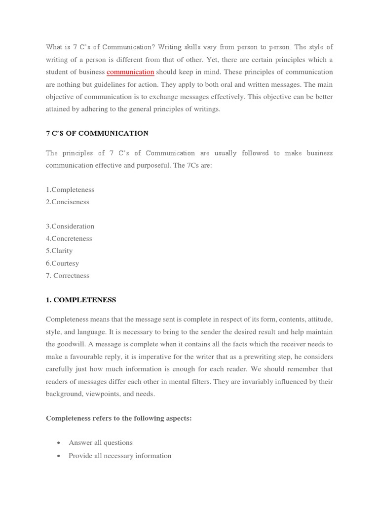 Communication: 7 C'S of Communication | PDF | Writers | Thought