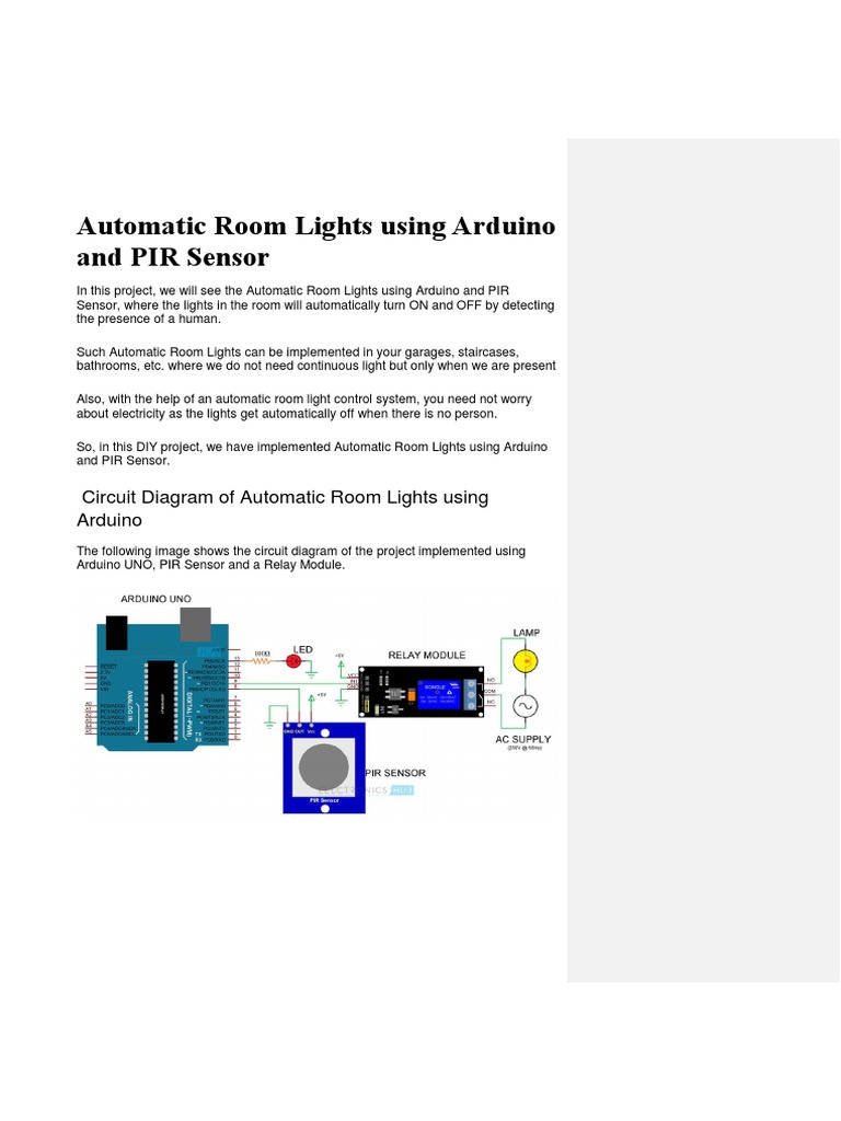 Automatic Room Lights Using Arduino and PIR Sensor | PDF