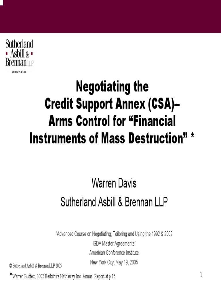 Negotiating The Credit Support Annex (CSA) - Arms Control For ...