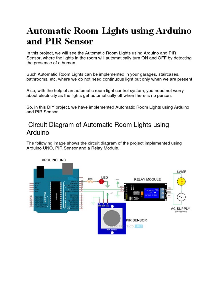 Automatic Room Lights Using Arduino and PIR Sensor | PDF