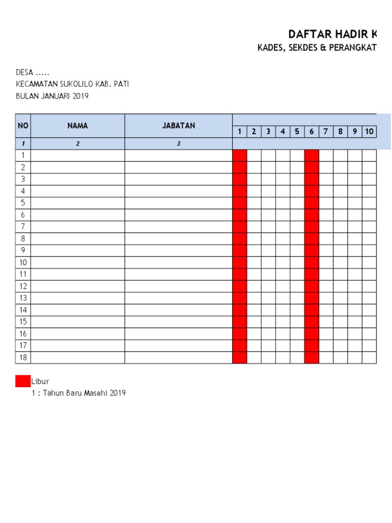 Daftar Hadir Siltap TA 2019 | PDF