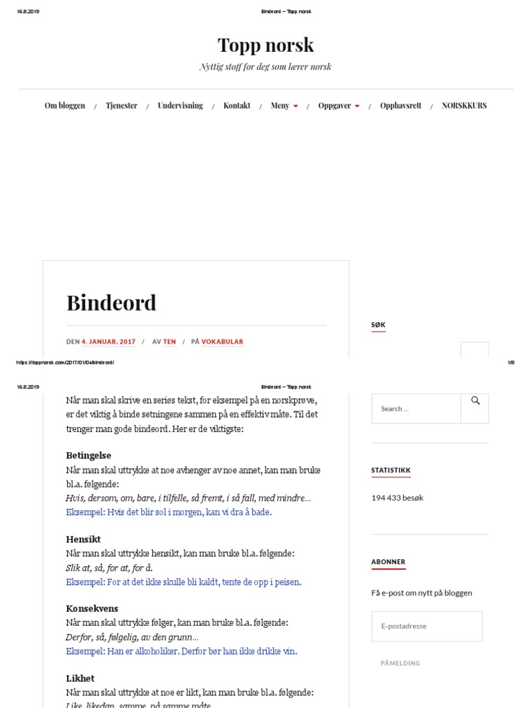 Norske Bindeord | PDF