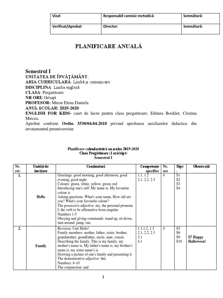 Planificare Pregatitoare - Booklet | PDF | Food And Drink
