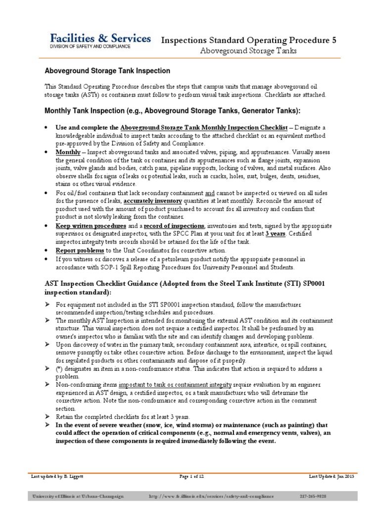 Tank Inspection Standard Operating Procedures | PDF | Leak | Pipeline ...