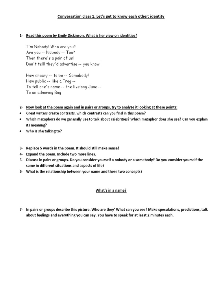 Conversation Class 1. Let's Get To Know Each Other: Identity | PDF ...