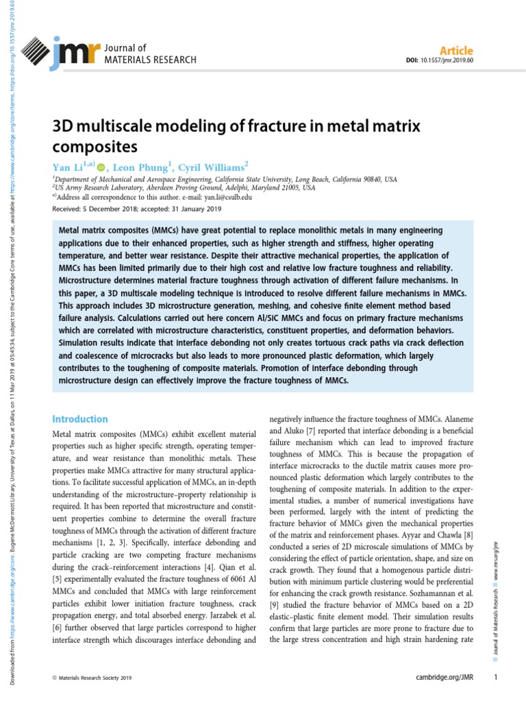 3d Multiscale Modeling Of Fracture In Metal Matrix Composites Pdf