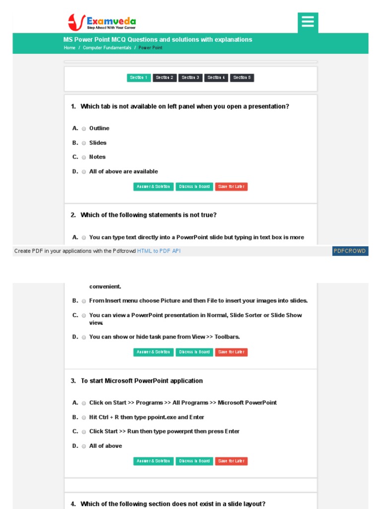 MS Power Point MCQ Questions and Solutions With Explanations | PDF ...