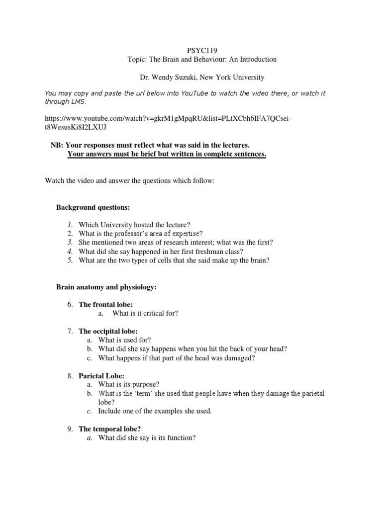 An Introduction to the Brain and Behavior: Functions of Key Brain ...