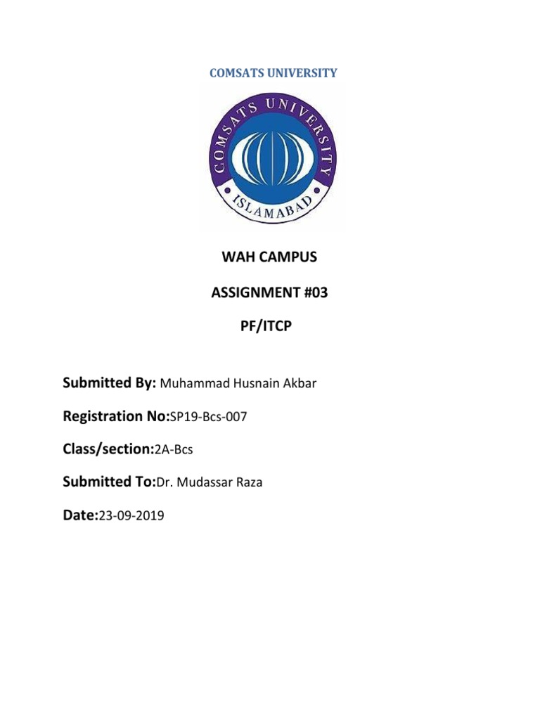 Wah Campus Assignment #03 Pf/Itcp: Comsats University | PDF