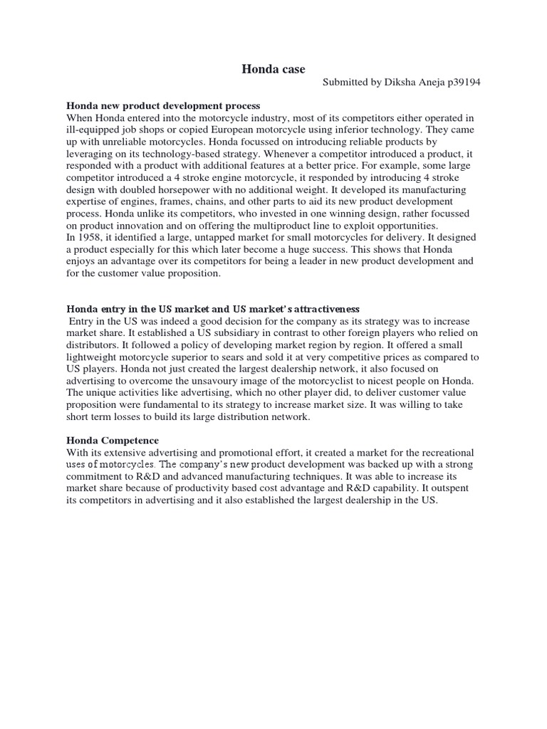 Honda Case: Honda New Product Development Process | PDF | Honda ...