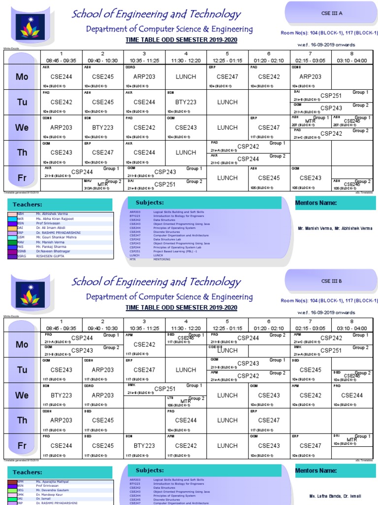 CSE Odd Semester Timetable 2019-2020 | PDF | Science | Science And ...