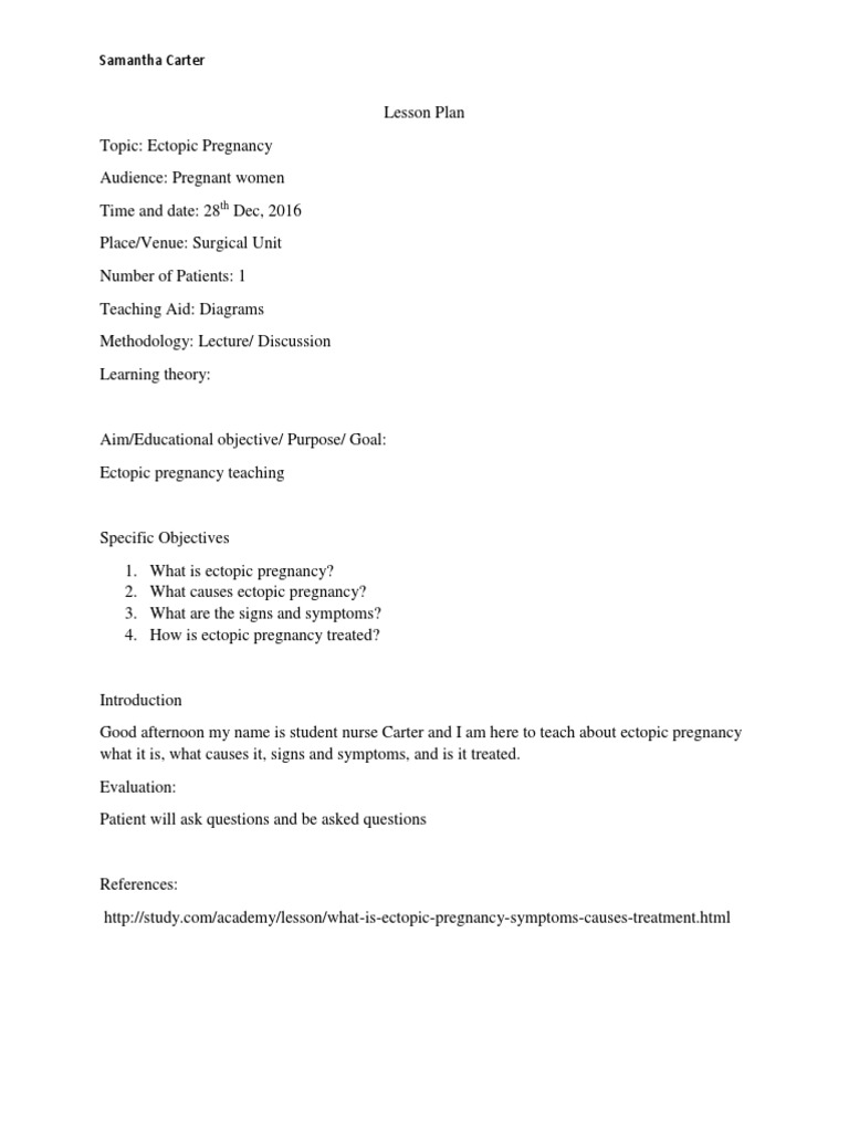 Lesson Plan Ectopic Pregnancy | PDF | Pregnancy | Fertility
